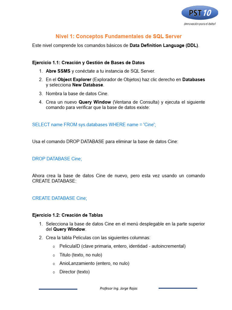 Guía de Ejercicios de SQL Server Desde SSMS Pag2a5 | PDF | Informática | Programación de ...