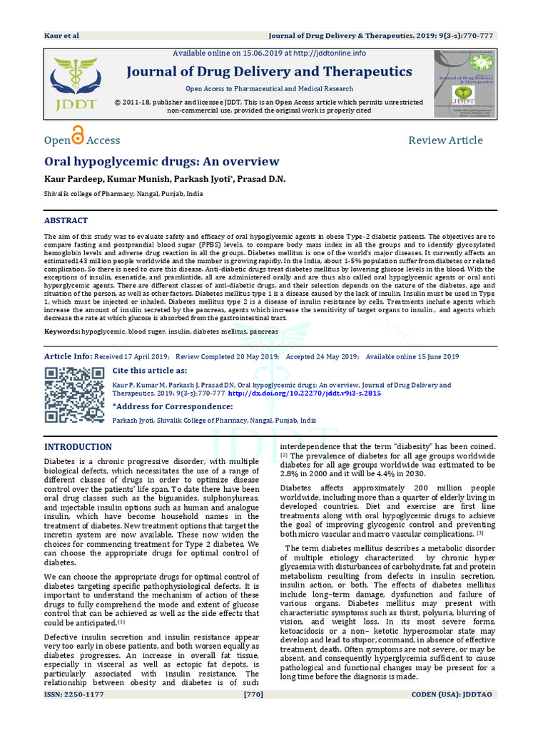Overview of Oral Hypoglycemic Drugs | PDF | Diabetes | Hypoglycemia
