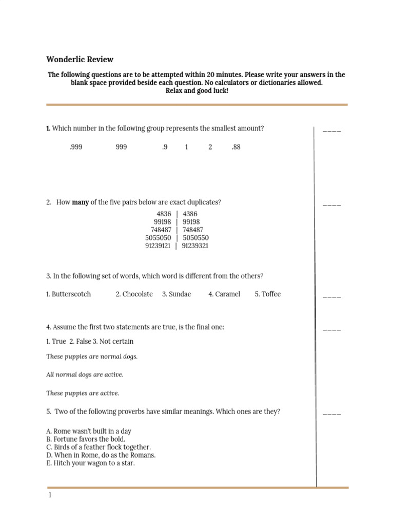 Wonderlic Assessment Practice Questions (1) | PDF