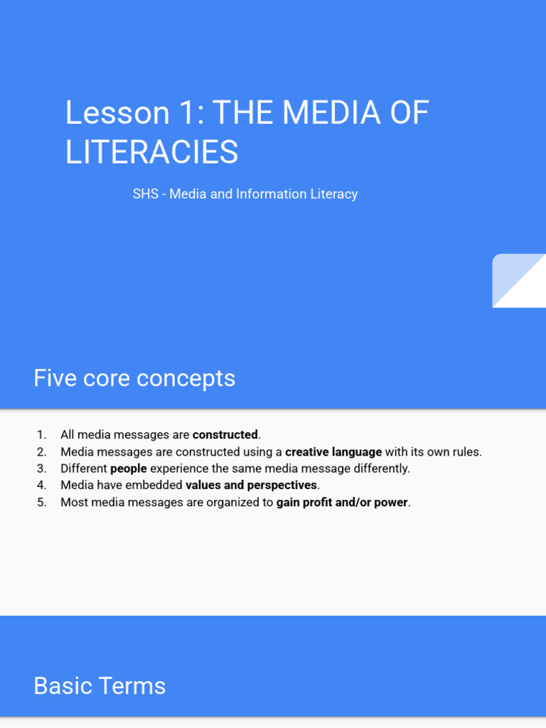 Lesson 1 - THE MEDIA OF LITERACIES | PDF | Literacy | Information