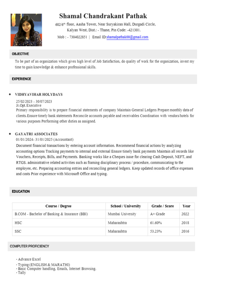 Shamal Pathak CV | PDF | Banks | Business