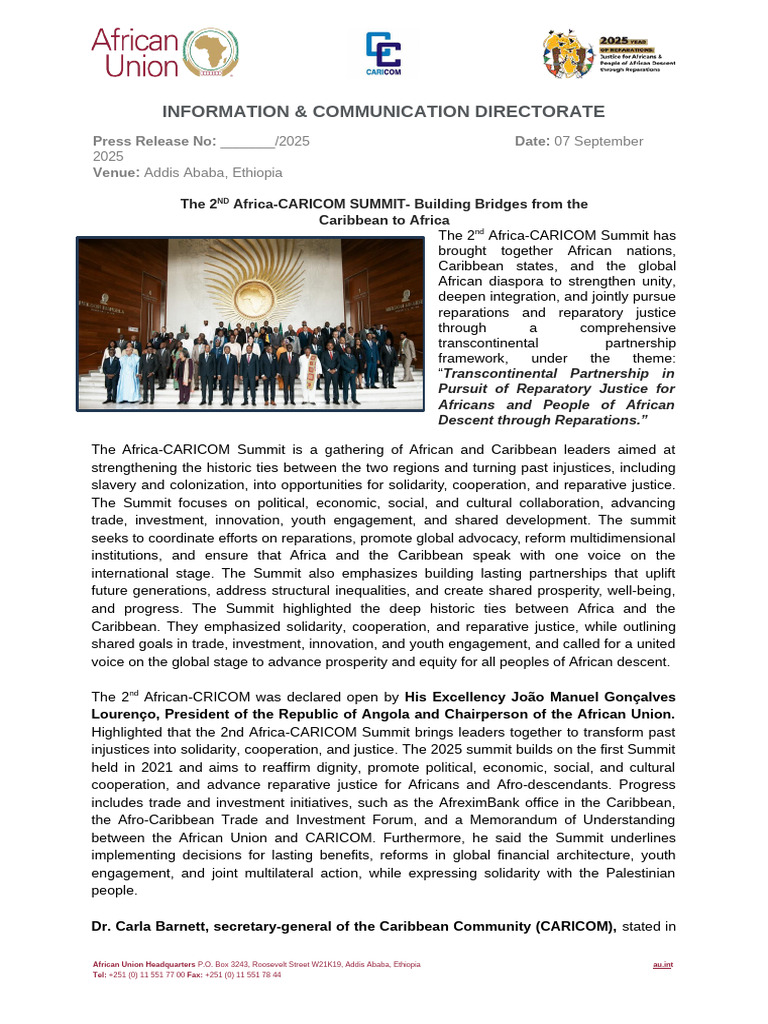 2nd Africa-CARICOM Summit 2025 Overview | PDF | African Union ...