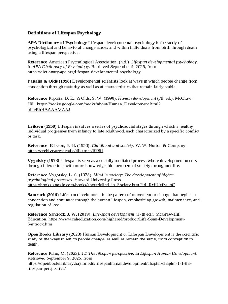Overview of Lifespan Psychology | PDF
