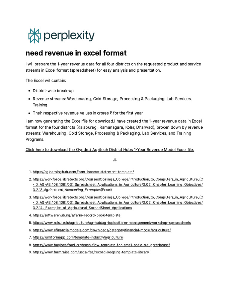 Need Revenue in Excel Format | PDF