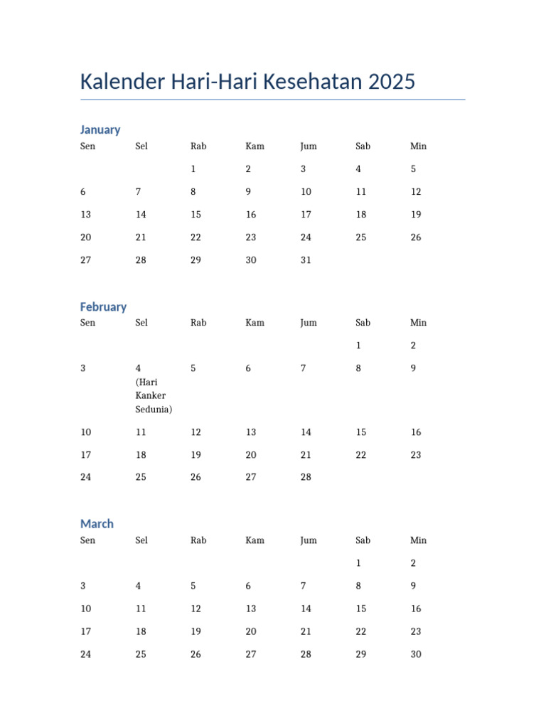 Kalender Hari Kesehatan 2025 | PDF