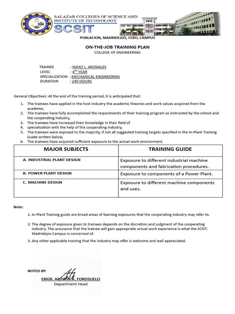 On-the-Job Training Plan for Engineers | PDF | Learning | Engineering