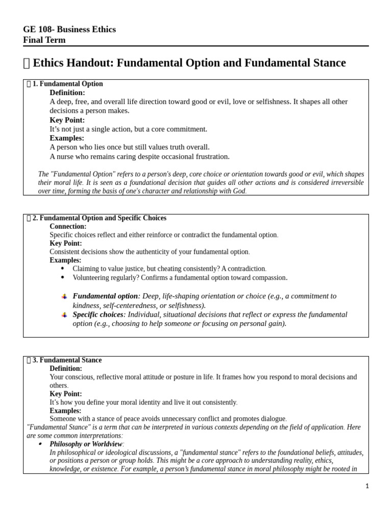 GE 108. FINAL TERM Fundamental Option and Fundamental Stance | PDF ...
