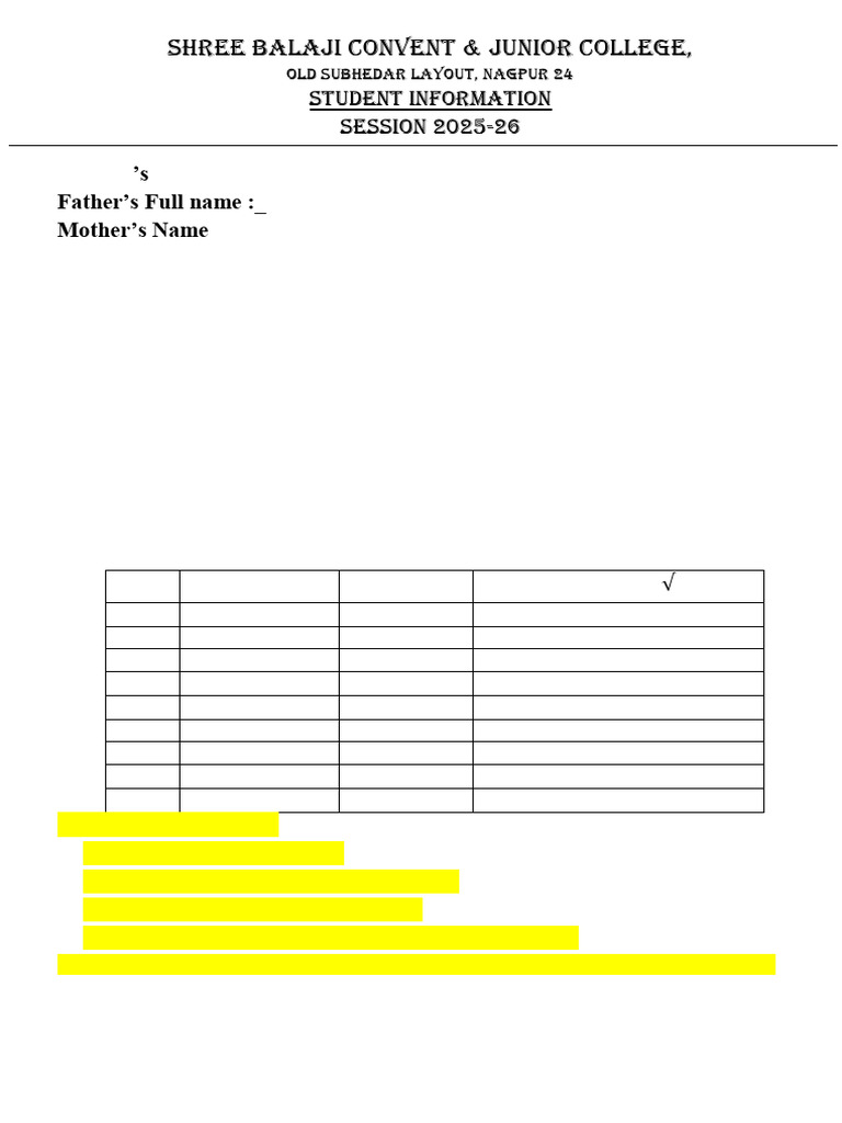 12th STD Students Information Form | PDF