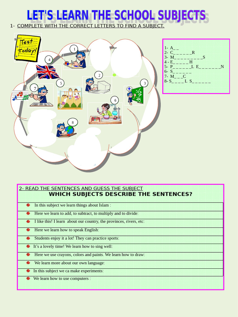 School Subjects Fun Activities Games 4739 | PDF