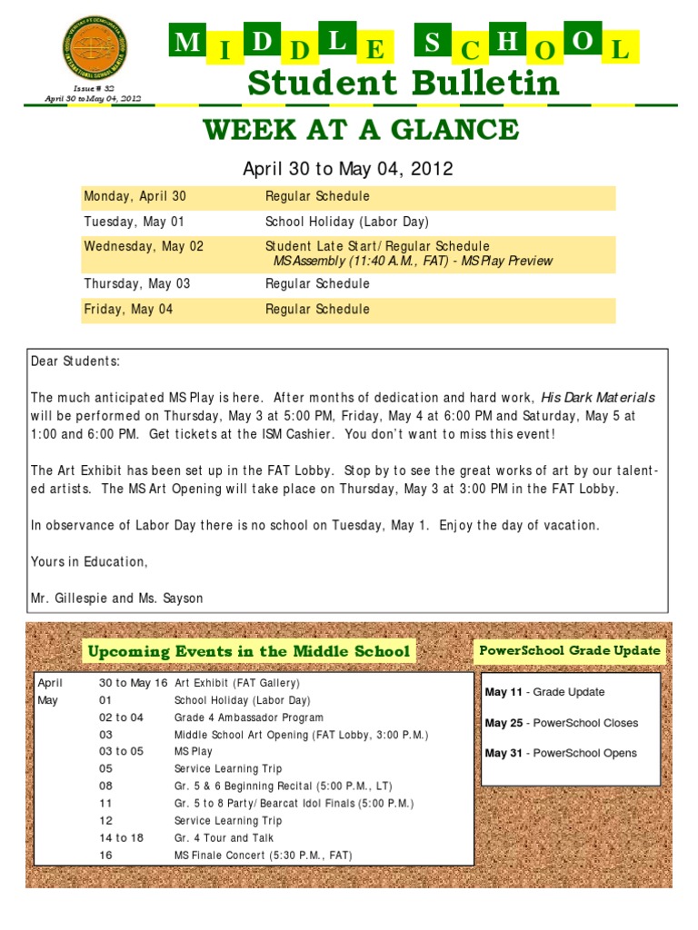 Student Bulletin: Week at A Glance | PDF | Track And Field | Sports
