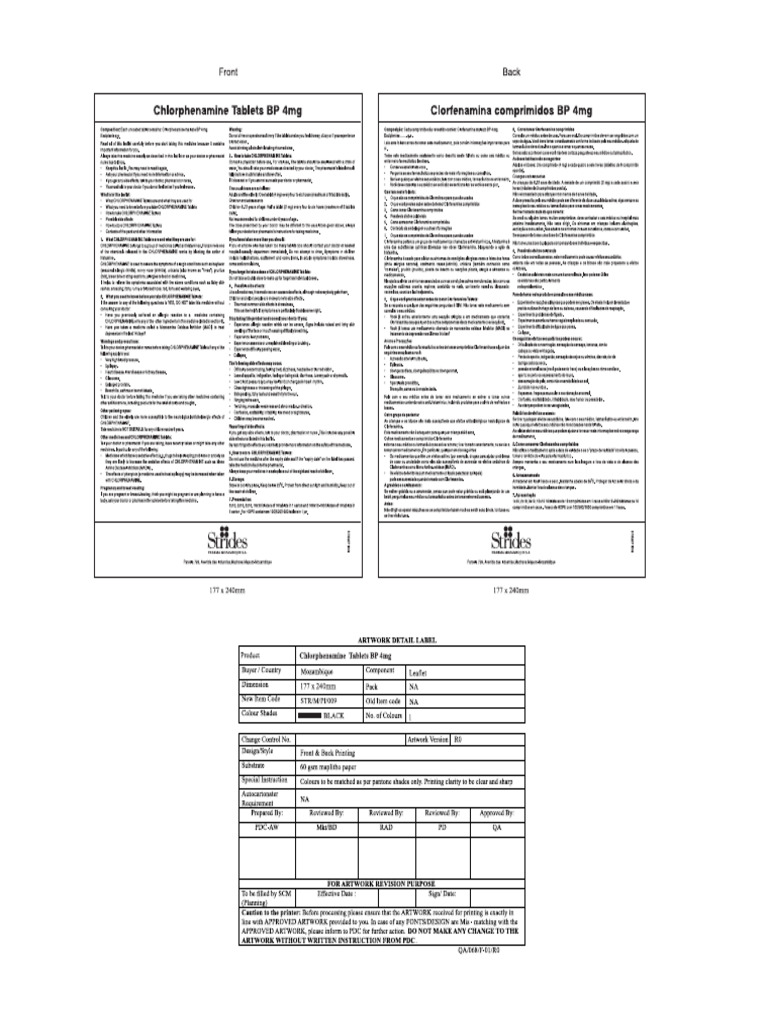 Chlorphenamine Tablets 10x10s Insert | PDF