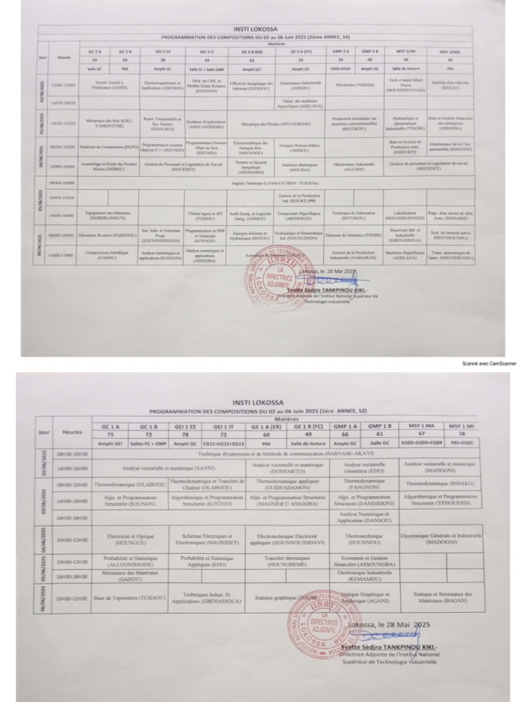 Calendrier Des Devoirs Second Semestre INSTI Lokossa | PDF