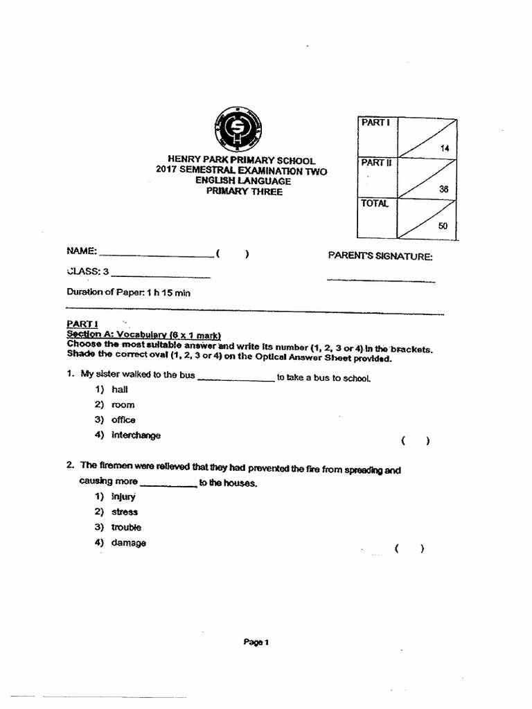 P3 English SA2 2017 Henry Park Exam Papers | PDF