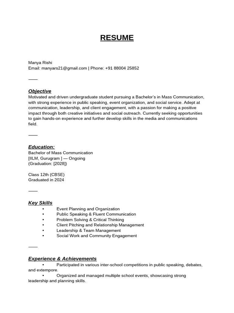 Manya Rishi CV | PDF