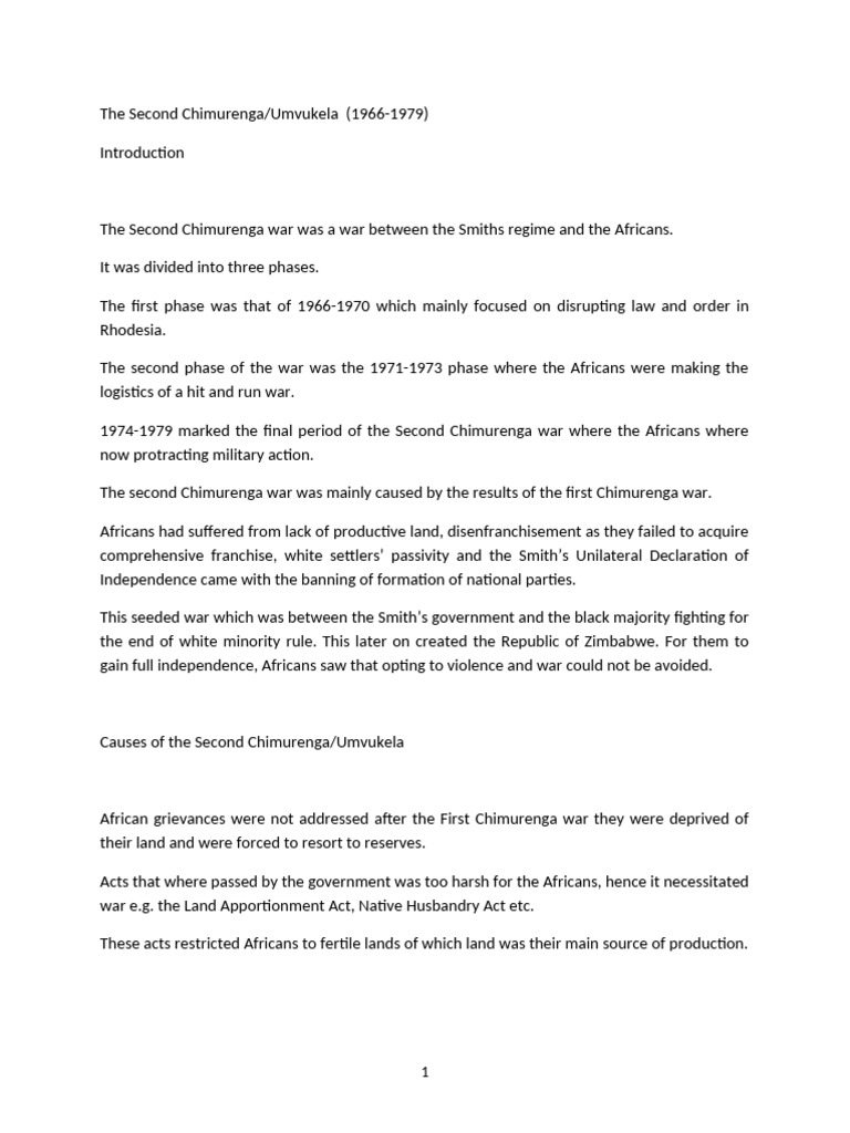 The Second Chimurenga | PDF | Robert Mugabe | Rhodesia