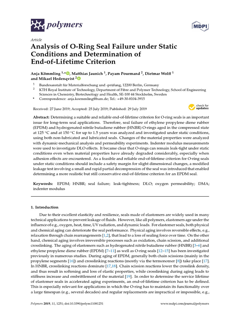 Analysis of O-Ring Seal Failure Under Static Condi | PDF | Polymers ...