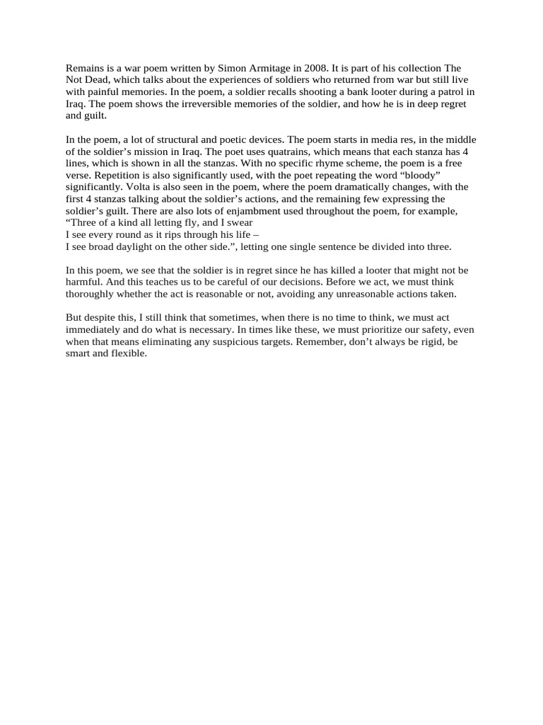 Analysis of "Remains" by Simon Armitage | PDF