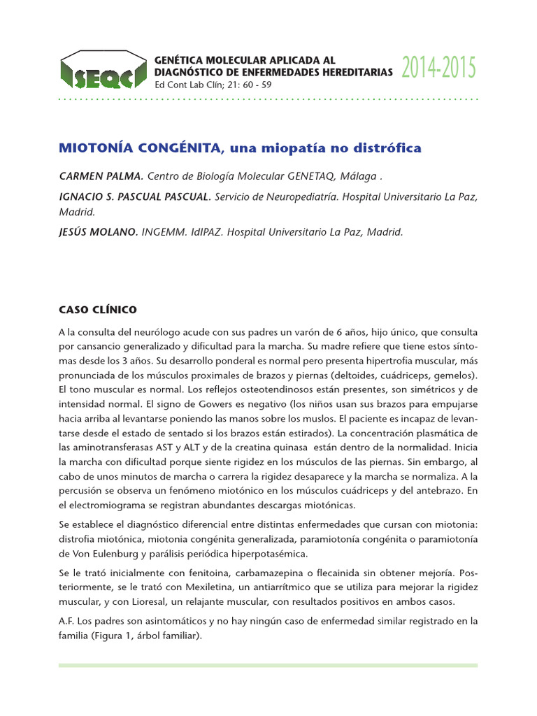 Tema 6 Miotonia Congenita Una Miopatia No Distrofica | PDF | Genética ...