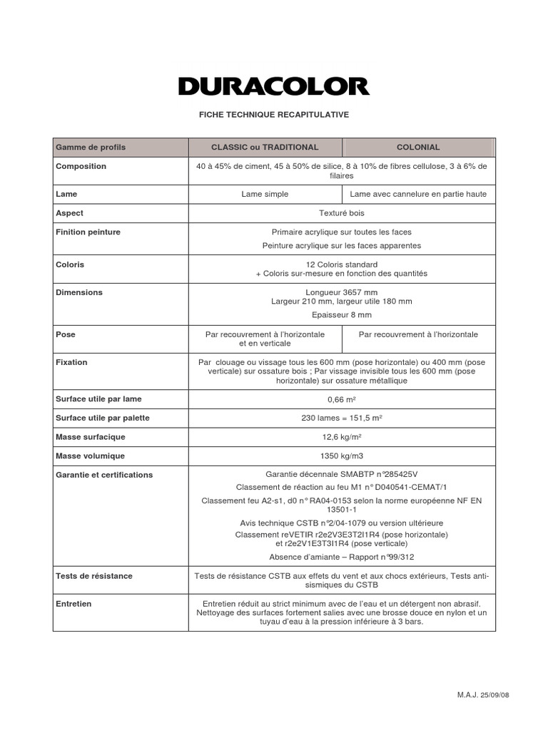 Bardage Duracolor : Caractéristiques et Pose | PDF | Matériaux