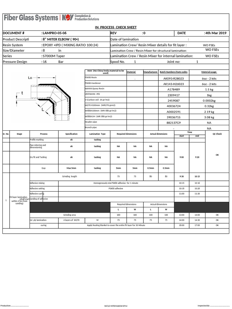 8 in 90 Deg Miter ELbow in Process Checklist | PDF | Lamination | Adhesive