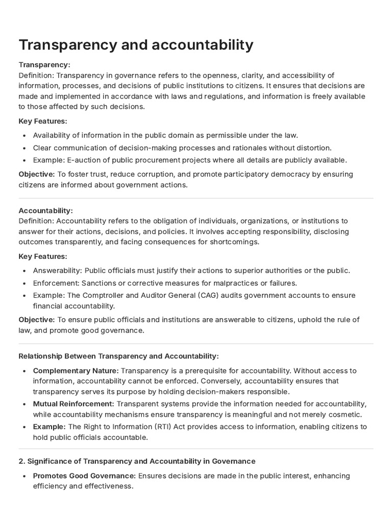 Enhancing Governance: Transparency & Accountability | PDF ...