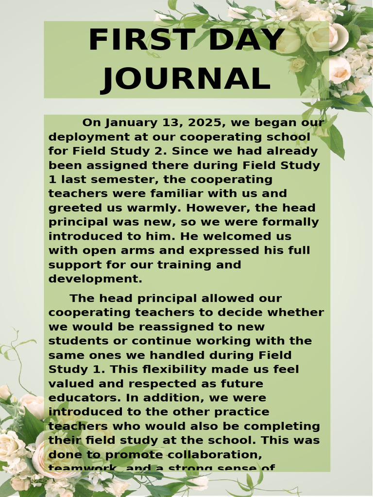 First Day of Field Study Journal | PDF