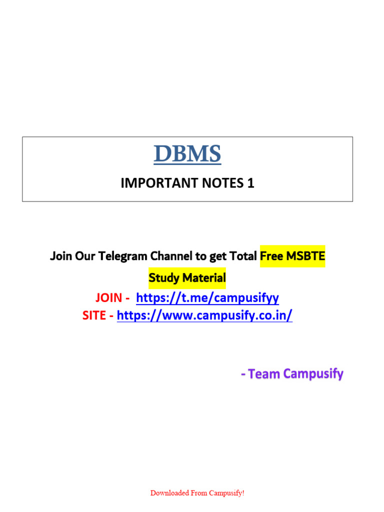 DBMS Unit1 Notes by Campusify 1 | PDF | Databases | Abstraction ...