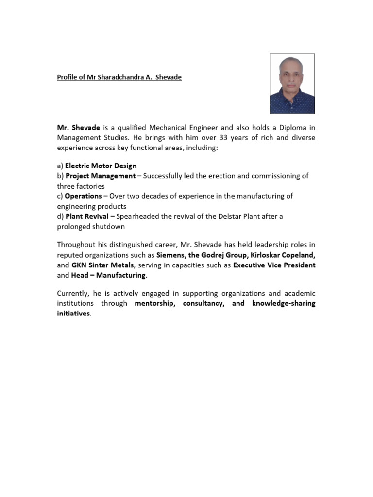 Profile of Mr. Sharadchandra Shevade | PDF