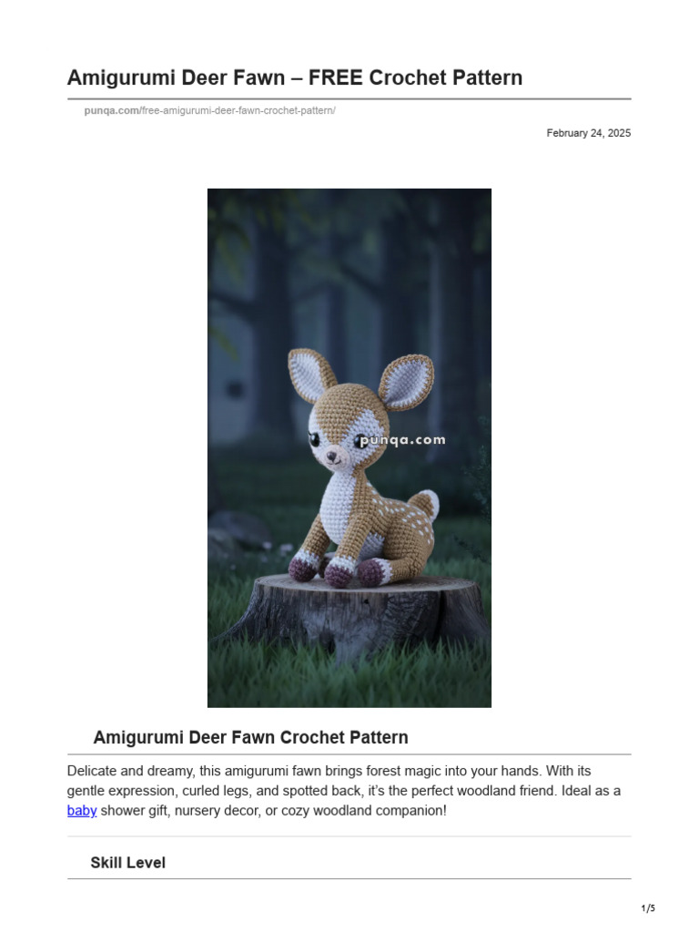 Free Amigurumi Fawn Crochet Pattern | PDF | Crochet | Embroidery