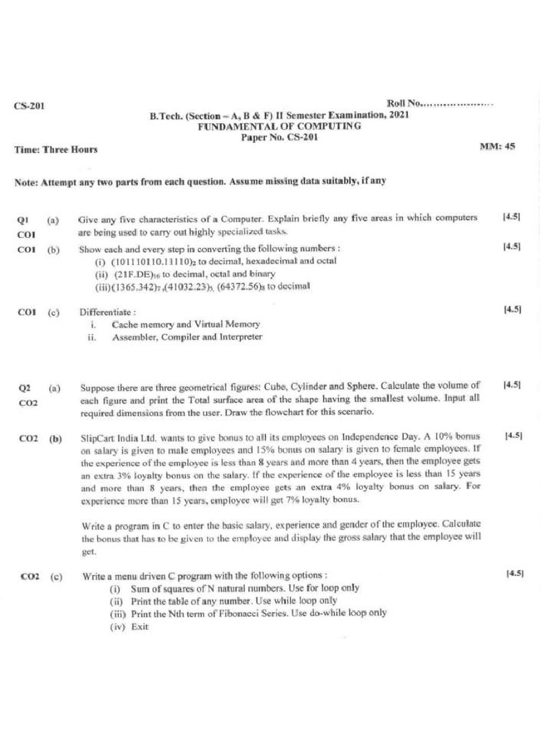 FoC Endsem Question Paper | PDF