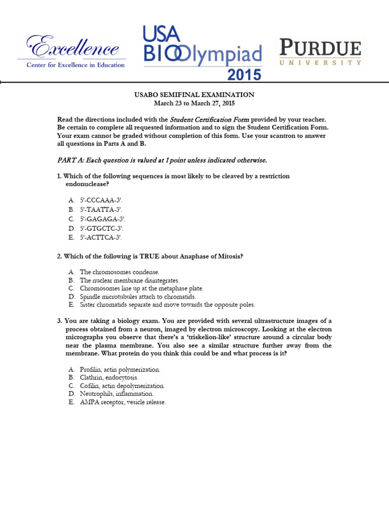 USABO 15 Semifinal Finalwoans | PDF | Ribosome | Enzyme Inhibitor