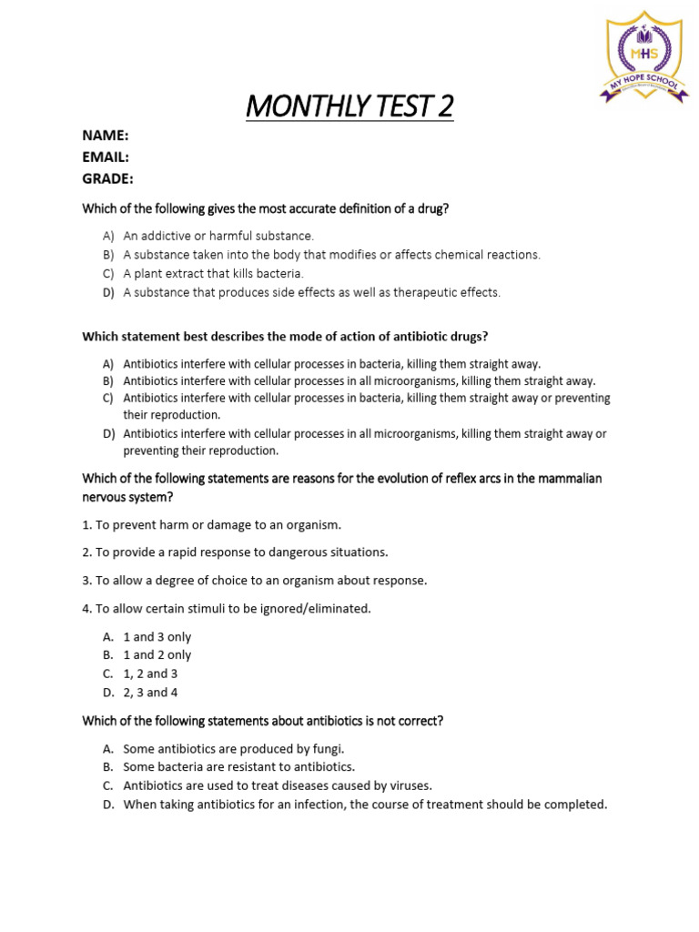 Monthly Test 2 Grade10 (Bio) | PDF | Medical Specialties | Clinical ...