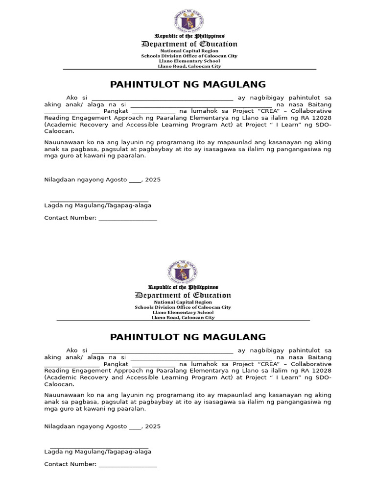 Pahintulot NG Magulang Aral Program | PDF