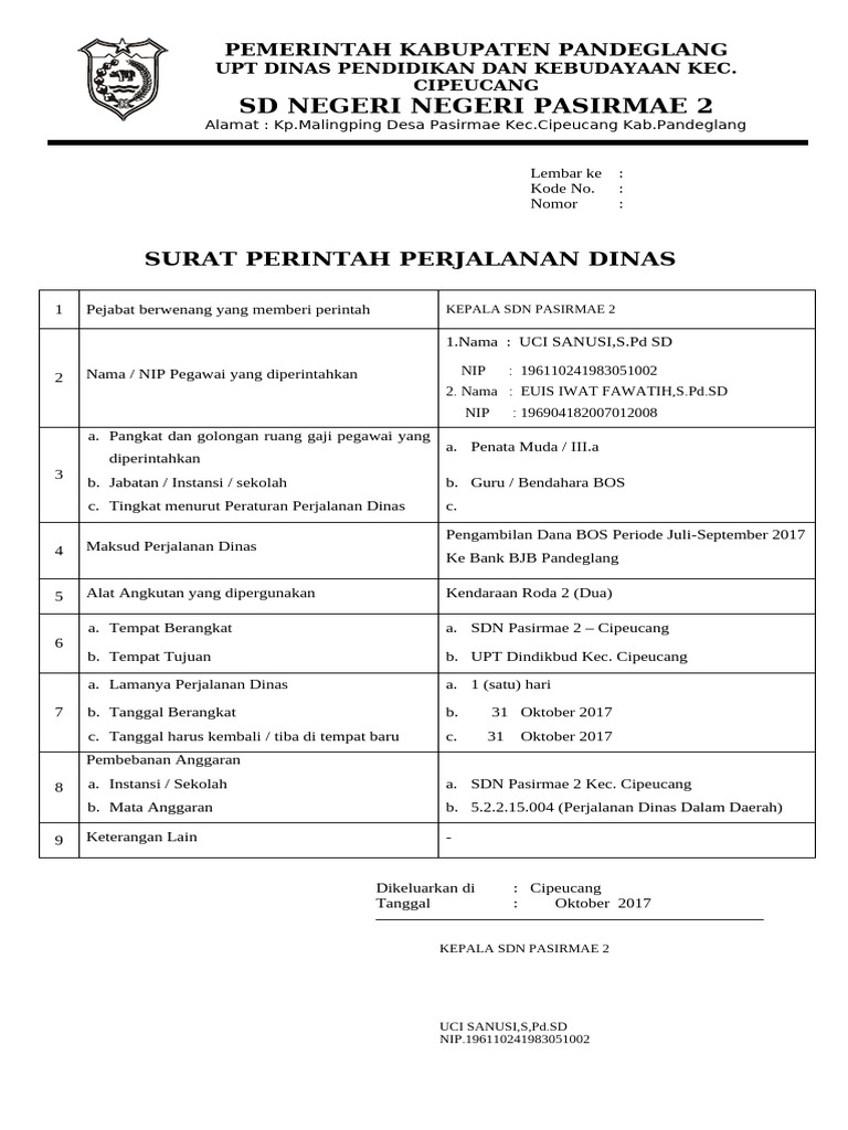 1 Contoh Format SPPD SD | PDF