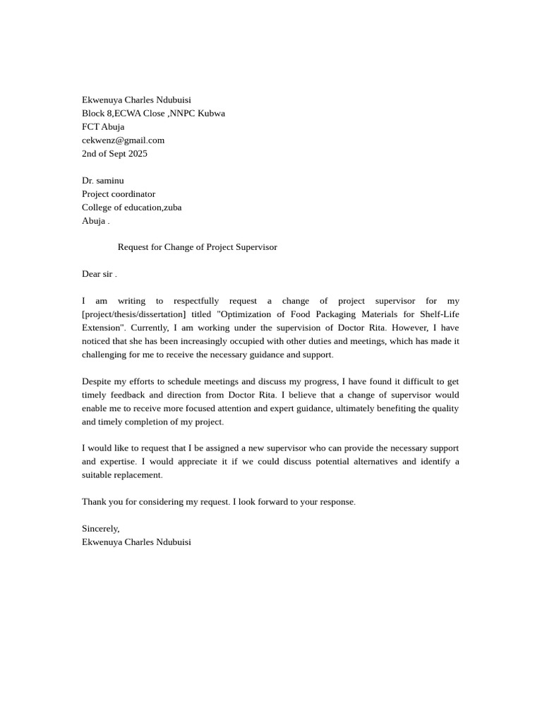 Request to Change Project Supervisor | PDF