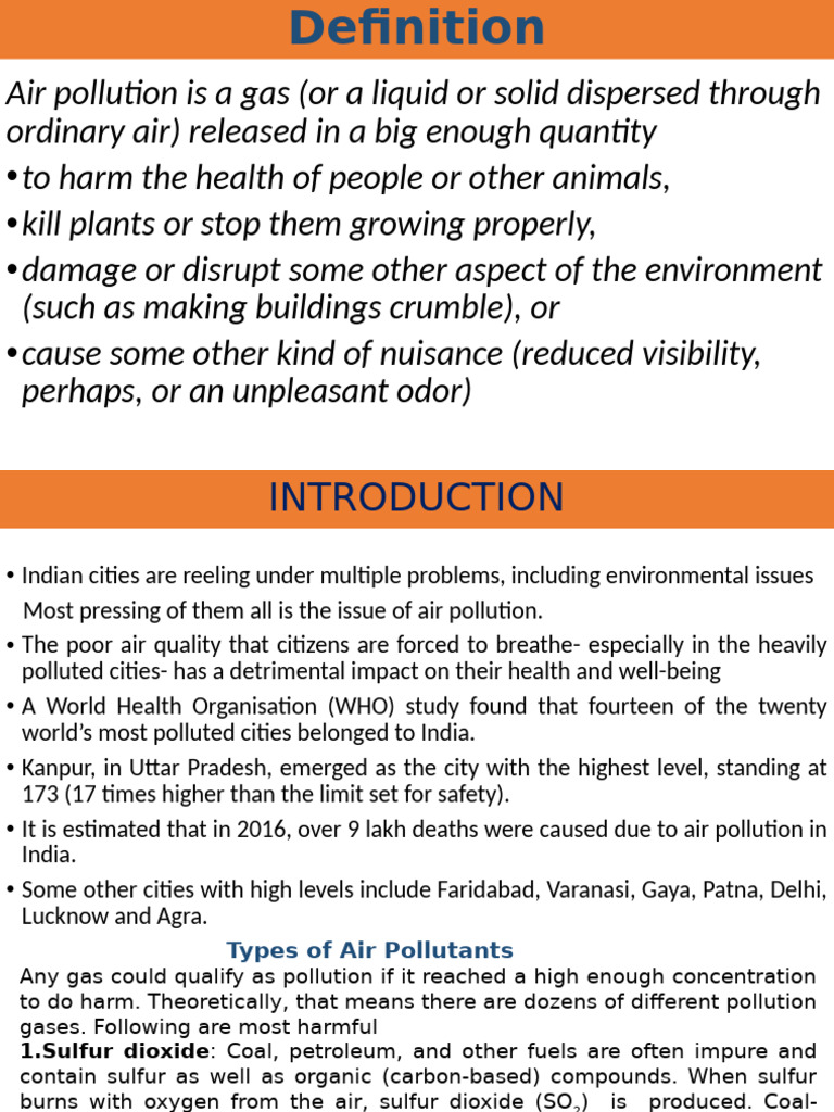 Air Pollution in Indian Cities: Causes & Effects | PDF | Particulates ...