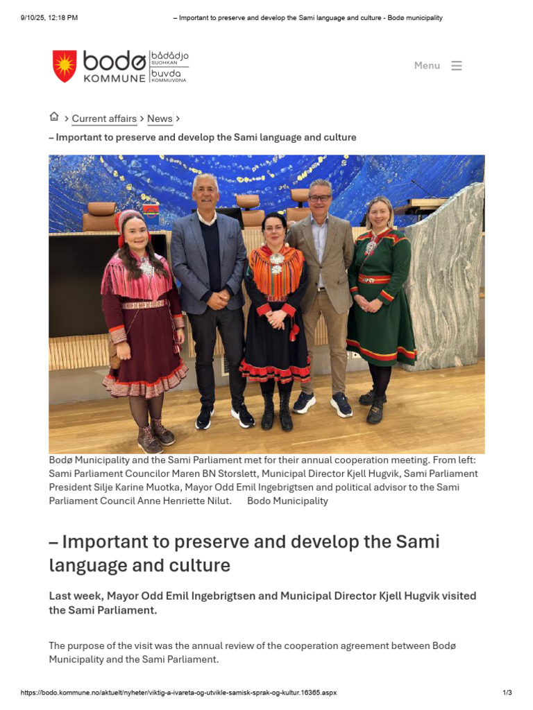 Important To Preserve and Develop The Sami Language and Culture - Bodø ...