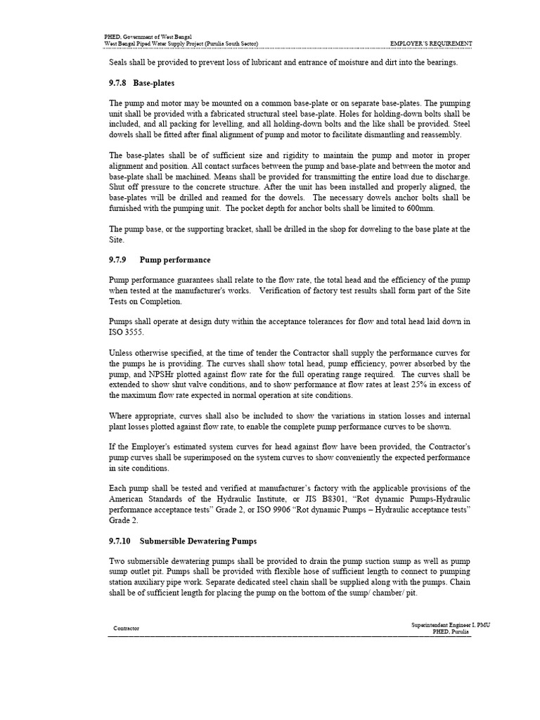 Pump Installation Requirements for Purulia Project | PDF | Pump | Equipment
