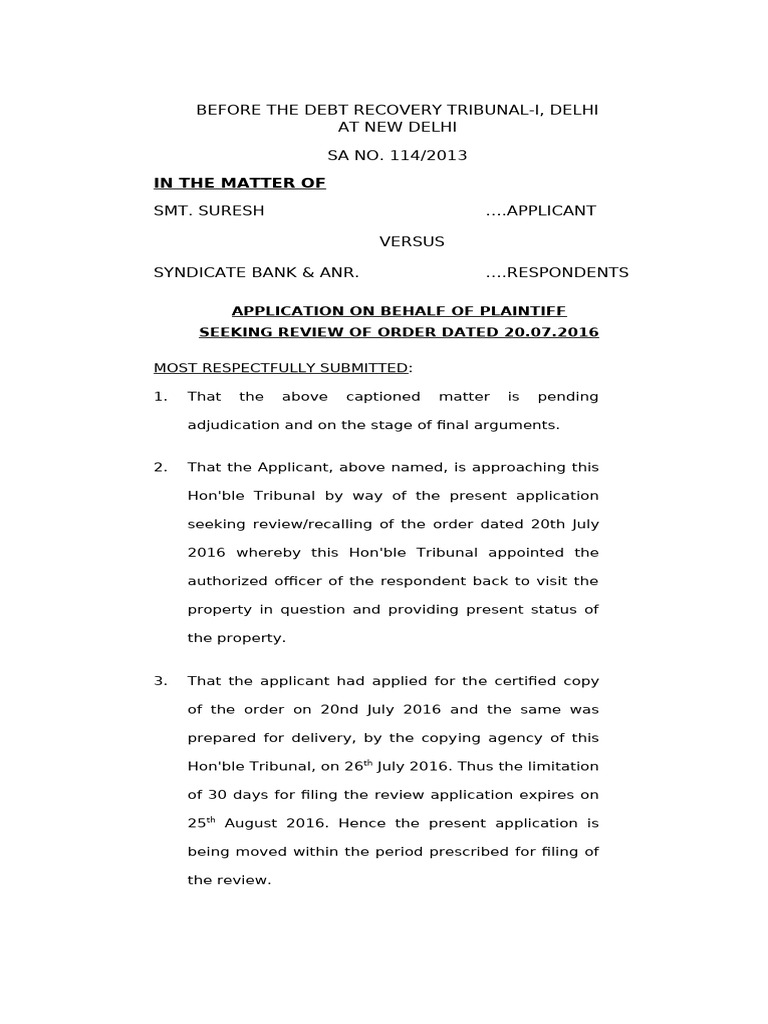 Review Application in Debt Recovery Case | PDF | Justice | Crime & Violence