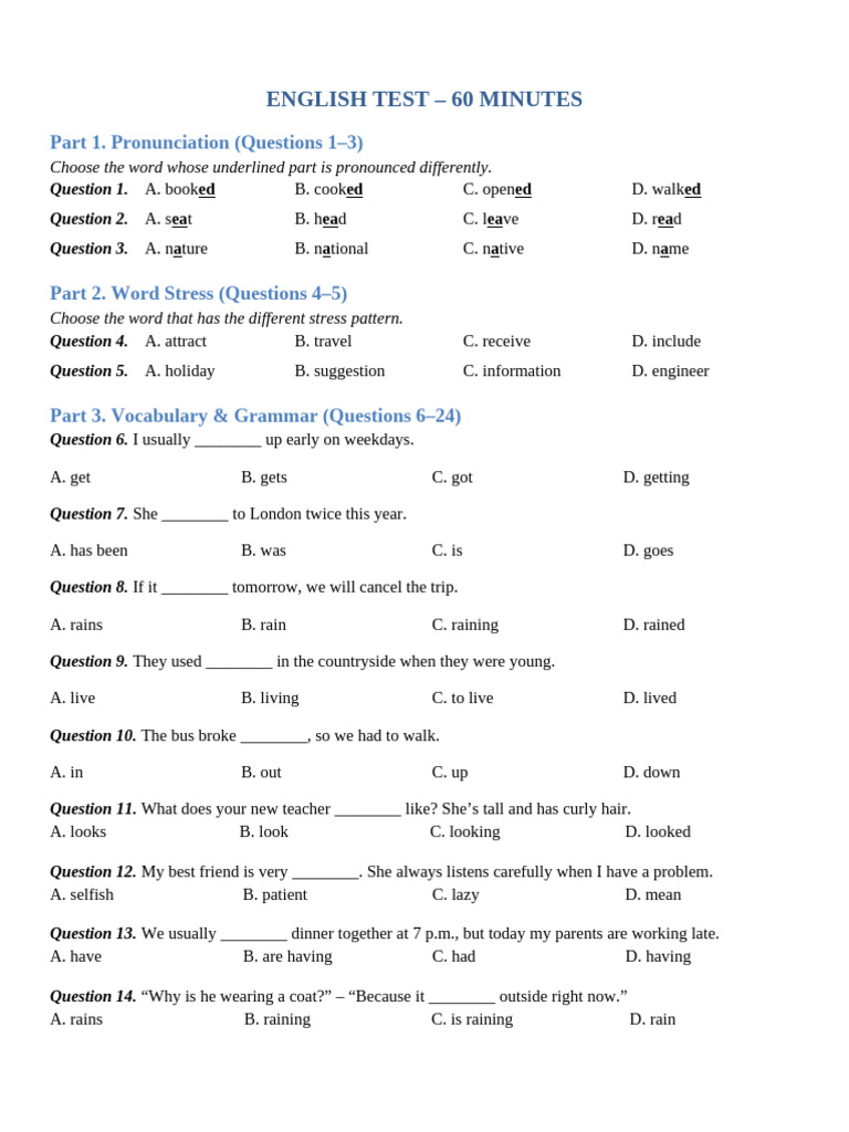 English Language Test: 60-Minute Assessment | PDF