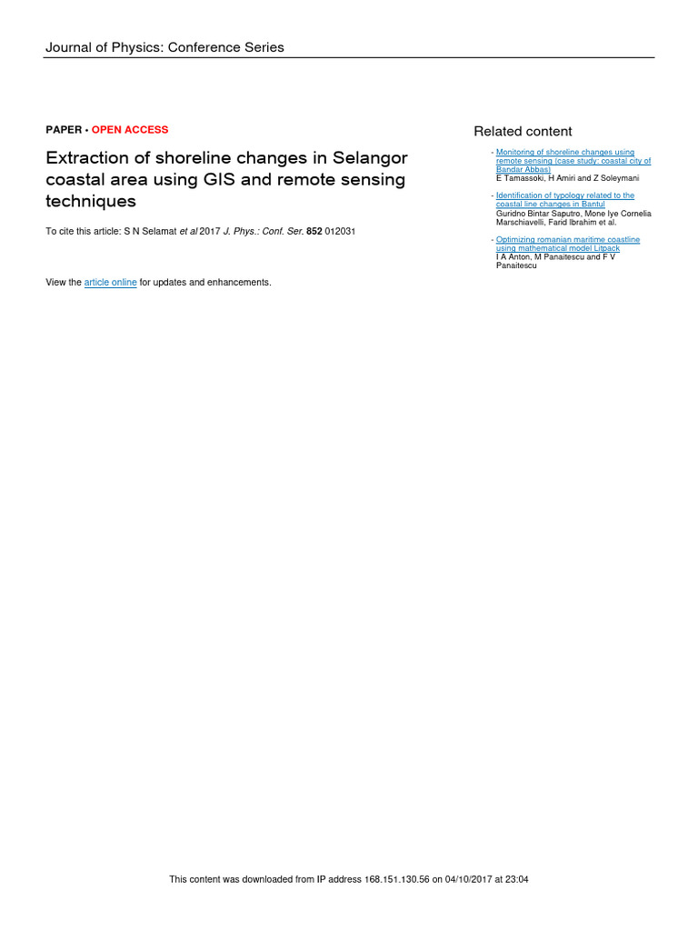 Extraction of Shoreline Changes in Selan-1 | PDF | Coast | Geographic ...