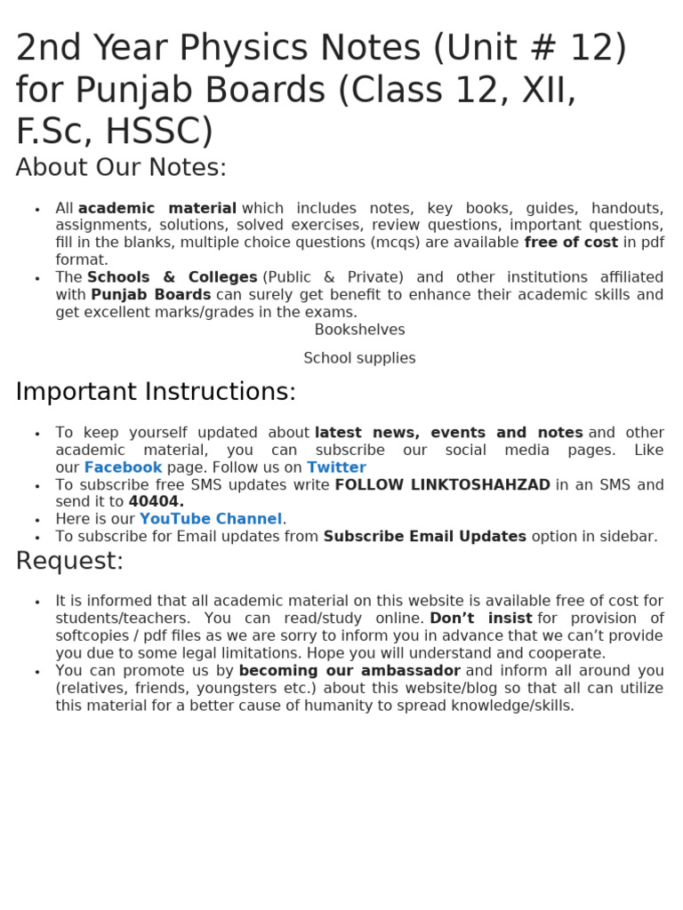 2nd Year Physics Notes Sample | PDF