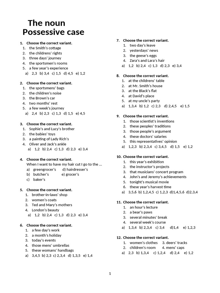 Possessive Case Tests-1 | PDF