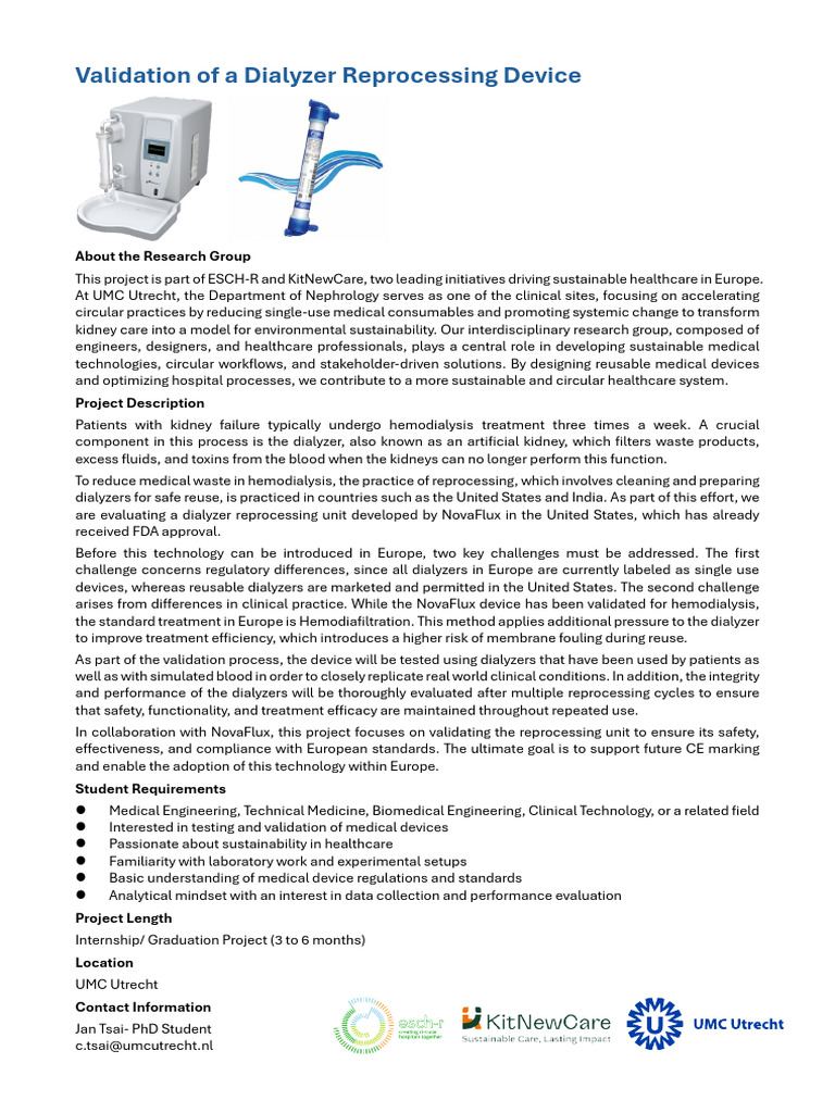 Dialyzer Reprocessing Device Validation | PDF | Hemodialysis | Medicine