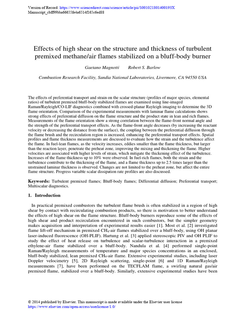 High Shear Effects on Bluff-Body Flames | PDF | Turbulence