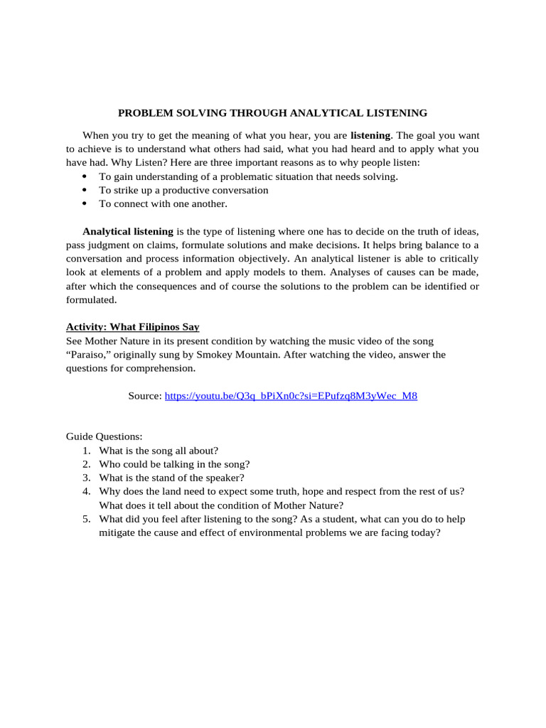 Problem Solving Through Analytical Listening | PDF
