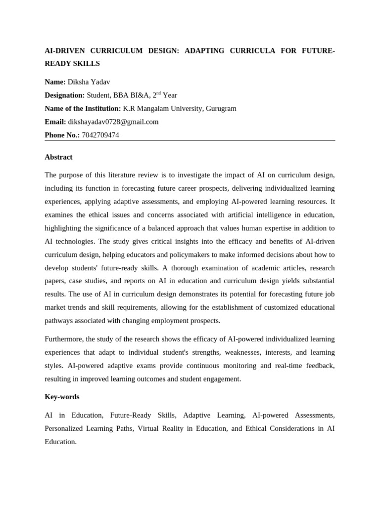 AI-Driven Curriculum for Future Skills | PDF | Intelligence (AI ...