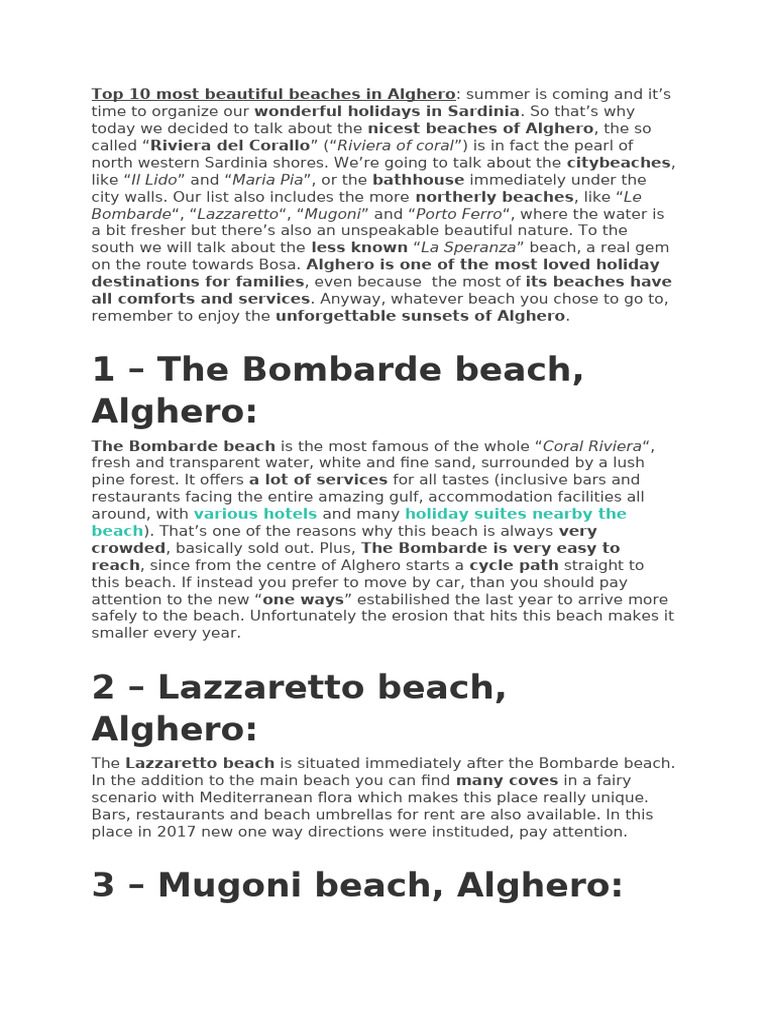 Top 10 Beautiful Beaches in Alghero | PDF | Beach | Earth Sciences