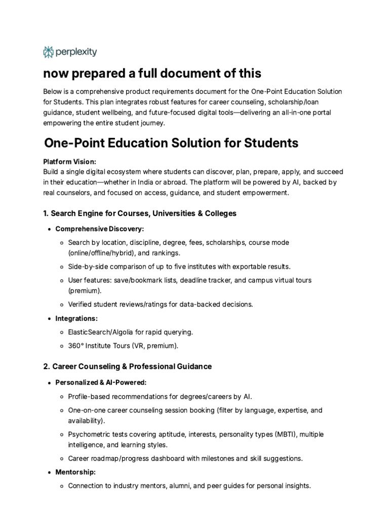 One-Point Education Solution Overview | PDF | Cost Of Living | Mentorship