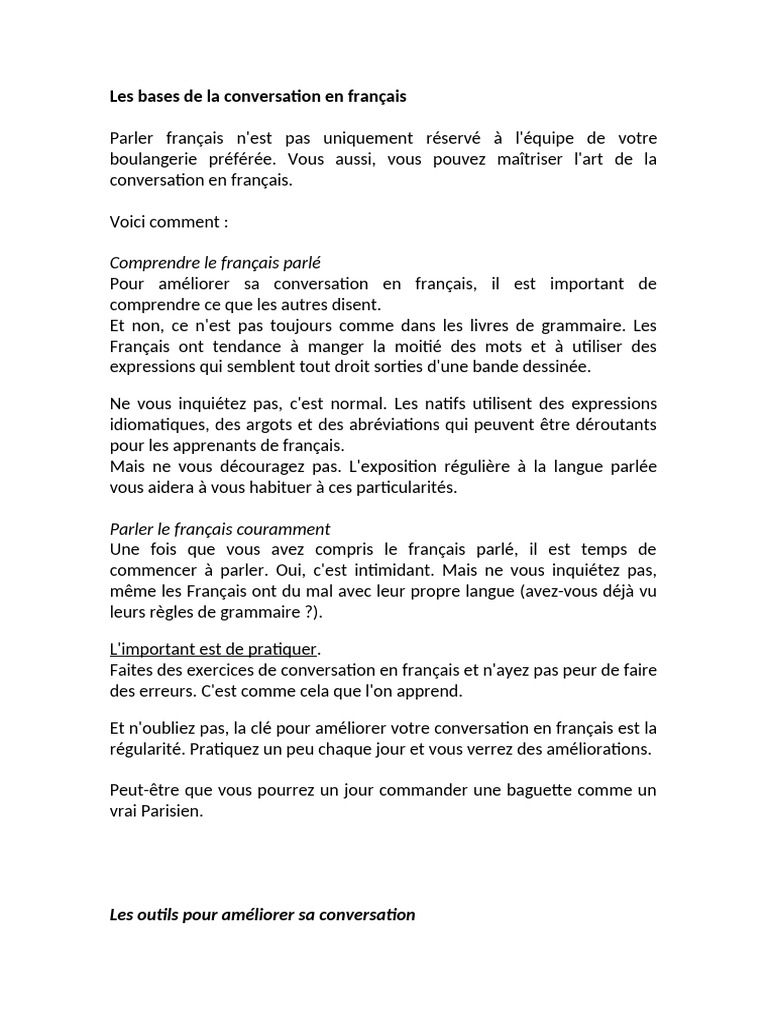Améliorer sa conversation en français | PDF | Podcast | Langue française